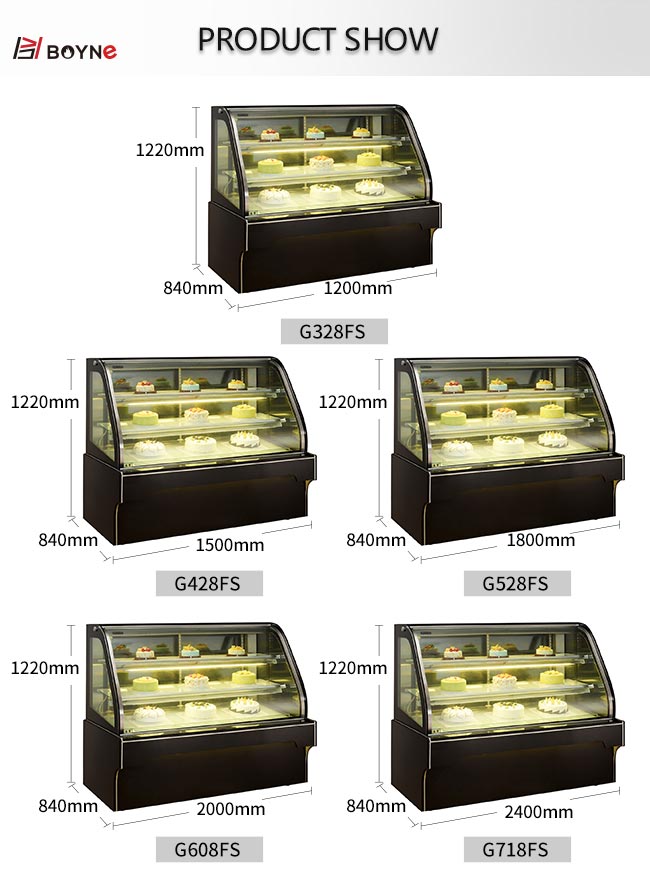 Curved Glass Cake Display Fridge , Marble - Base Upright Cake Showcase