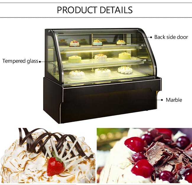 Curved Glass Cake Display Fridge , Marble - Base Upright Cake Showcase