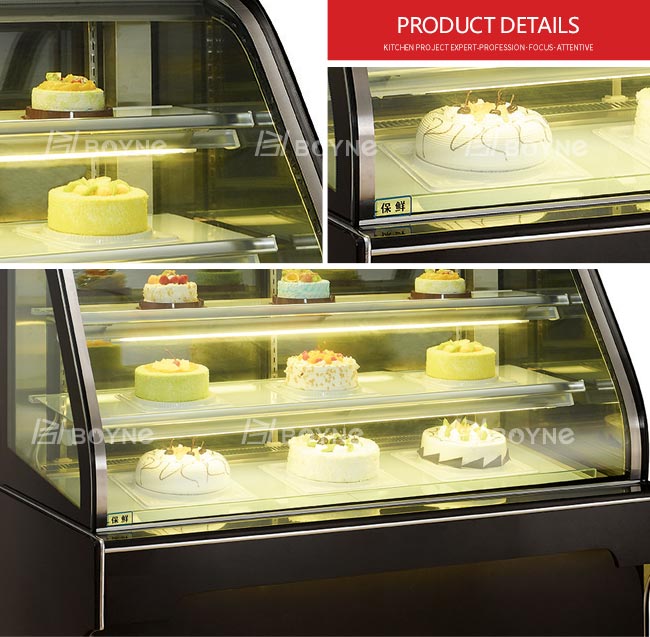 Curved Glass Cake Display Fridge , Marble - Base Upright Cake Showcase